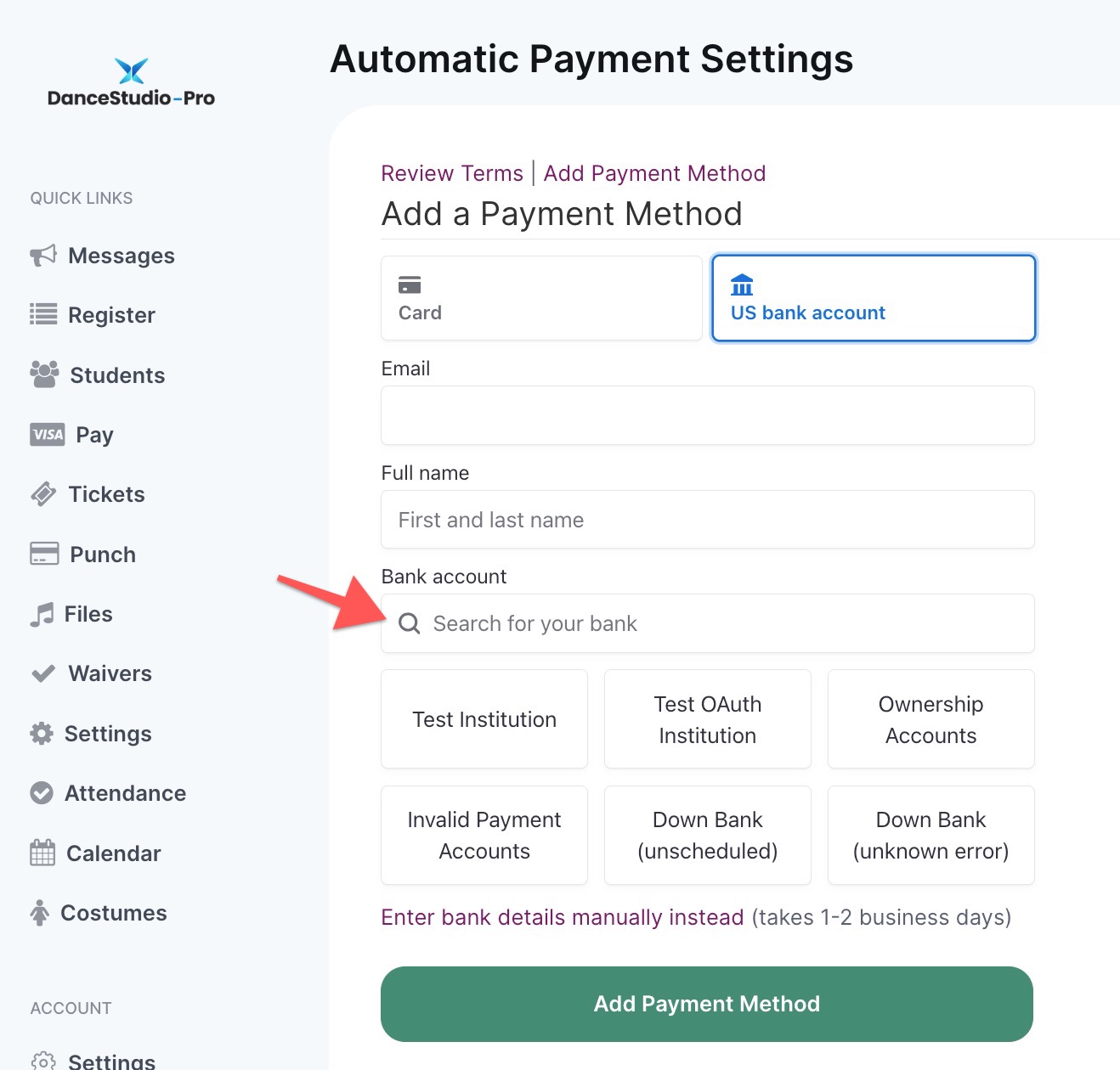 Can I accept ACH Payments using DSP Merchant Services? – Dance Studio Pro