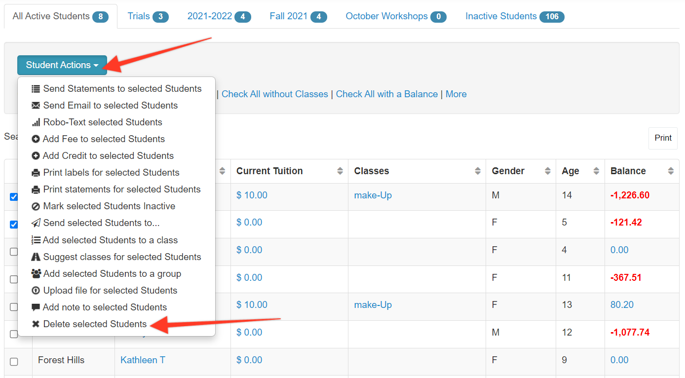 How Do I Delete A Bunch Of Students At One Time Dance Studio Pro